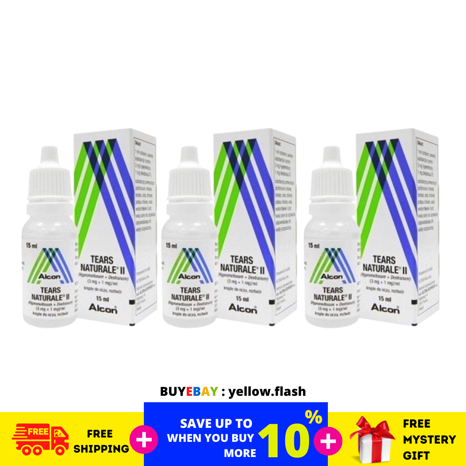 3 pz x 15ml Alcon TEARS NATURALE II Lubrificante Lenitivo & Idratante ...