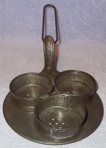Antique Vintage Primitive Three Egg Poacher with Spring Lift Cups - Other