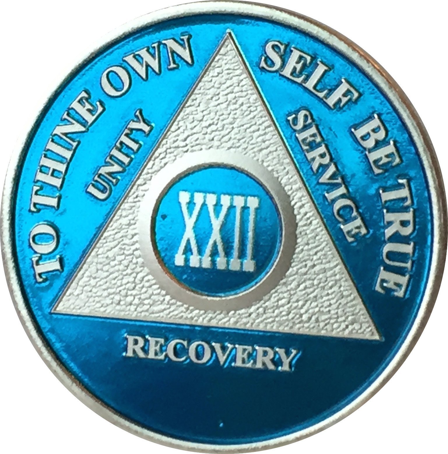 Blue & Silver Plated 22 Year AA Alcoholics Anonymous Sobriety Medallion ...
