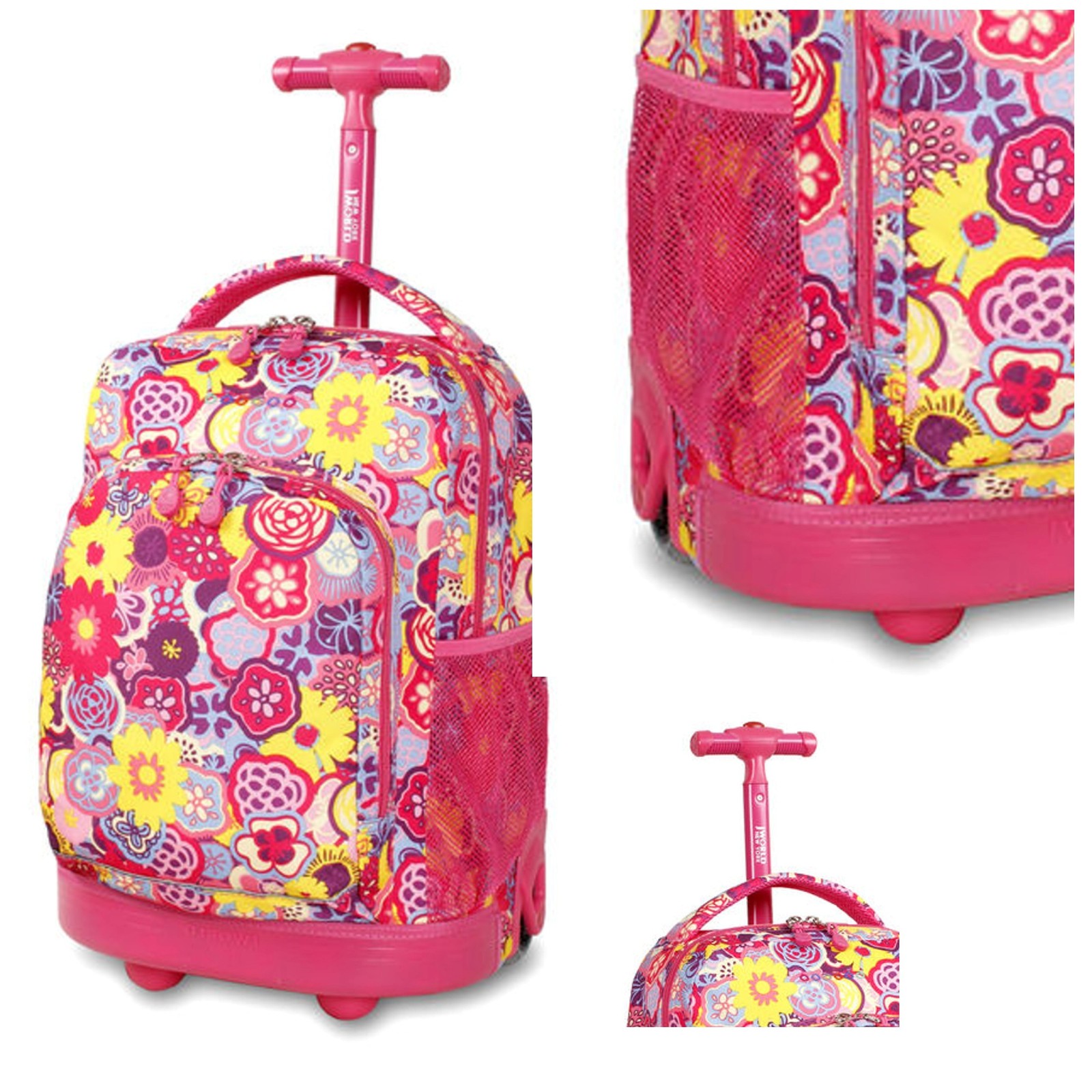 Girls Rolling Backpack Kids School Wheeled Book Bag Telescoping Pink ...
