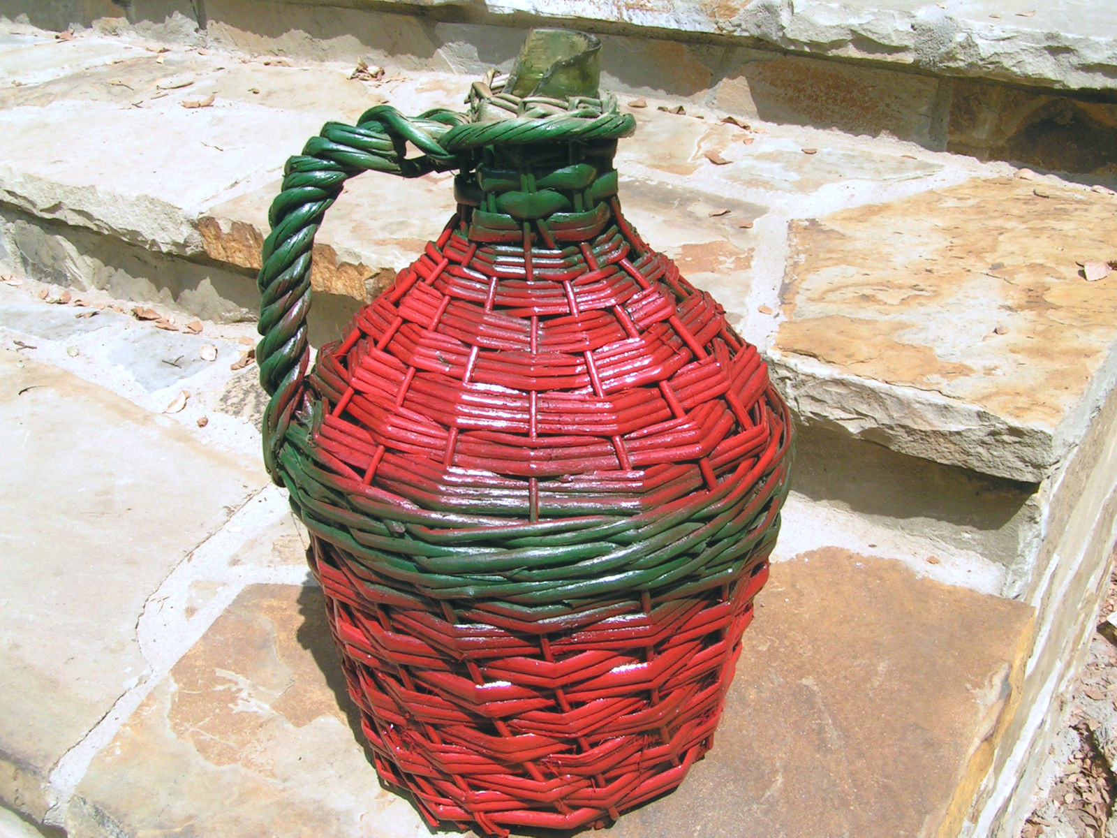 Vintage WICKER Italian Wine Bottle Jug Old Demijohn 0693 bz - Primitives