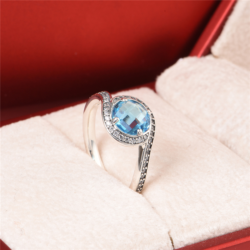 925 Sterling Silver Radiant Embellishment Ring with Blue Zirconia - Rings
