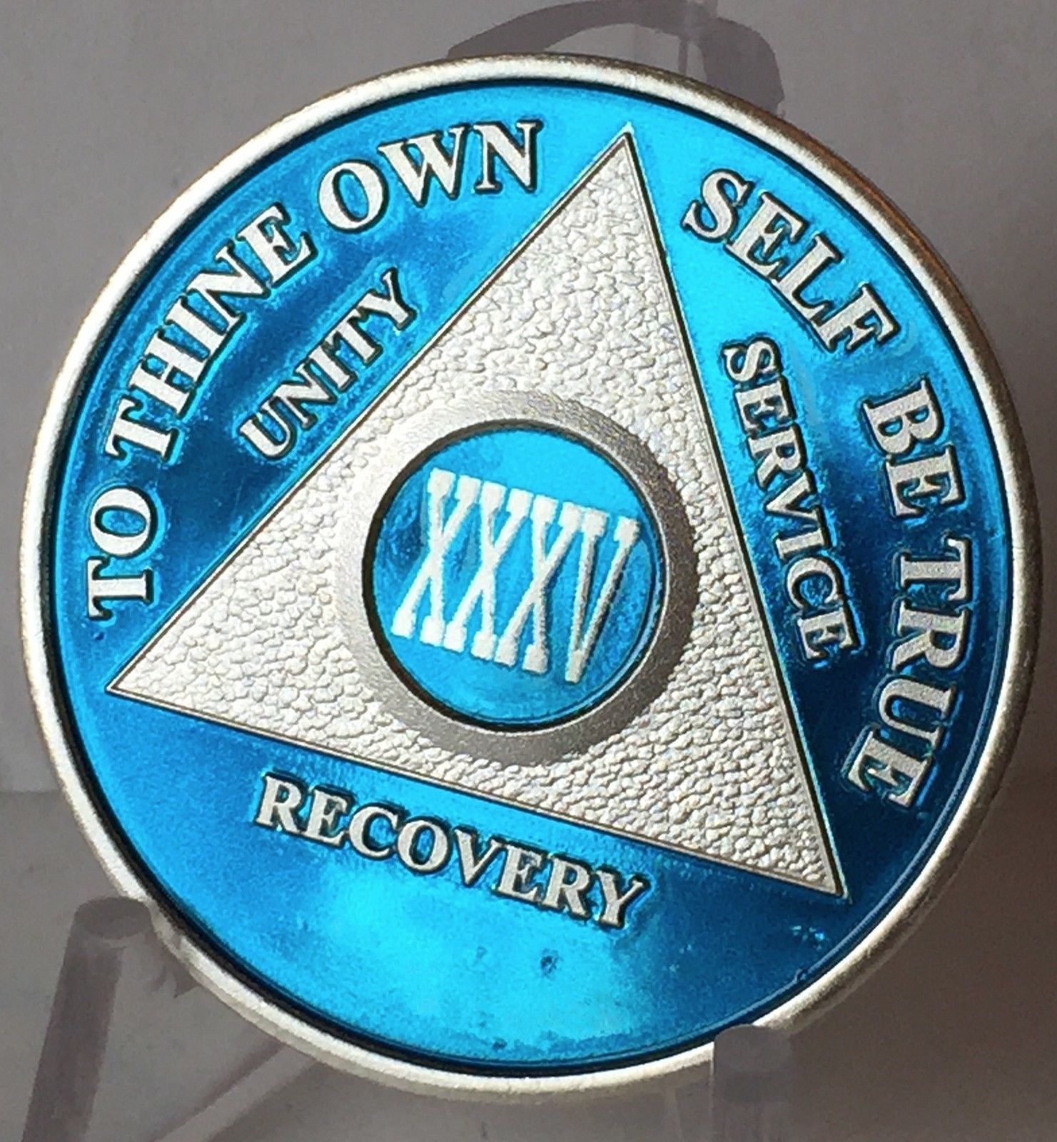 Blue Silver Plated 35 Year AA Chip Alcoholics Anonymous Medallion Coin ...