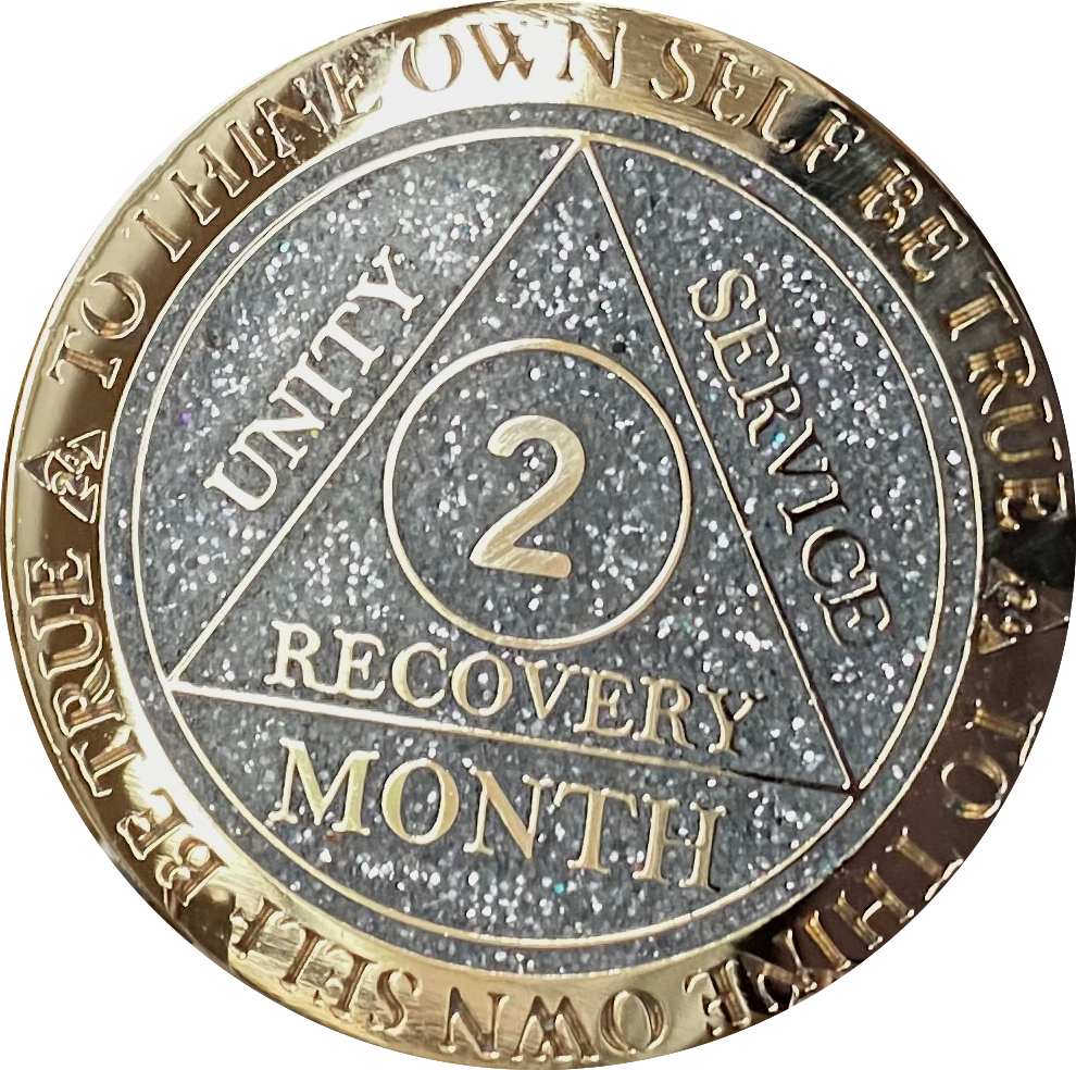 2 Month AA Medallion Recoverychip Reflex Silver Glitter Sobriety Chip ...