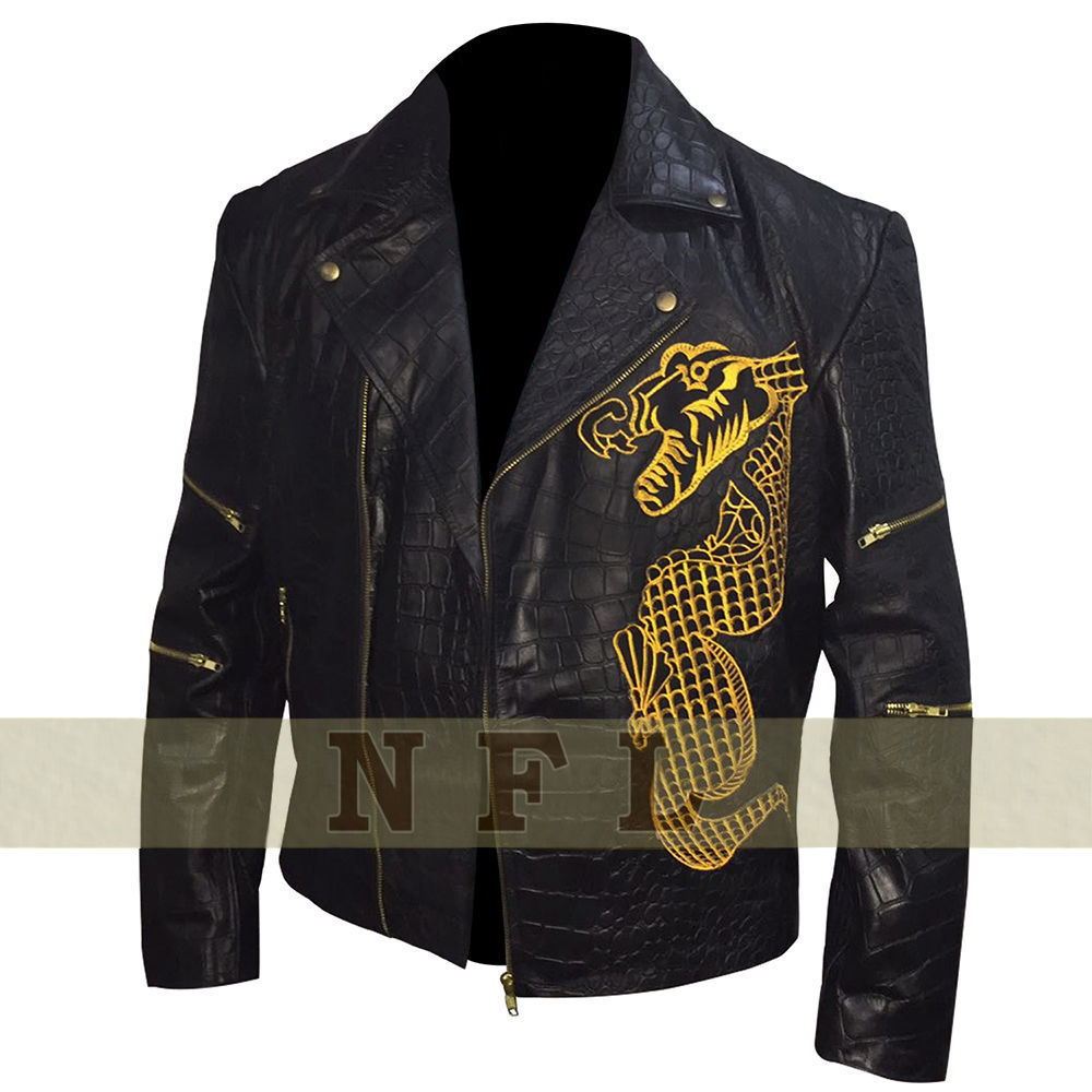 Men's Killer Croc Suicide Squad Waylon Jones Biker Black Leather Jacket ...