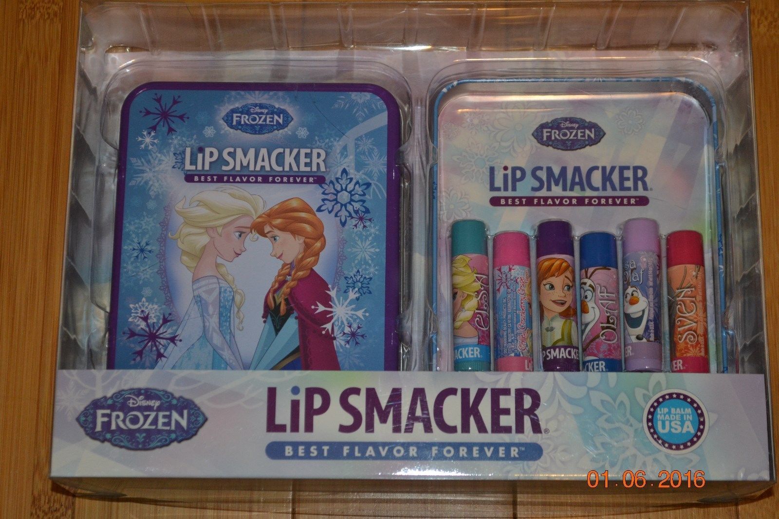 Disney Frozen 7 Piece Lip Smacker Flavored Balm Set In Tin Elsa Olaf