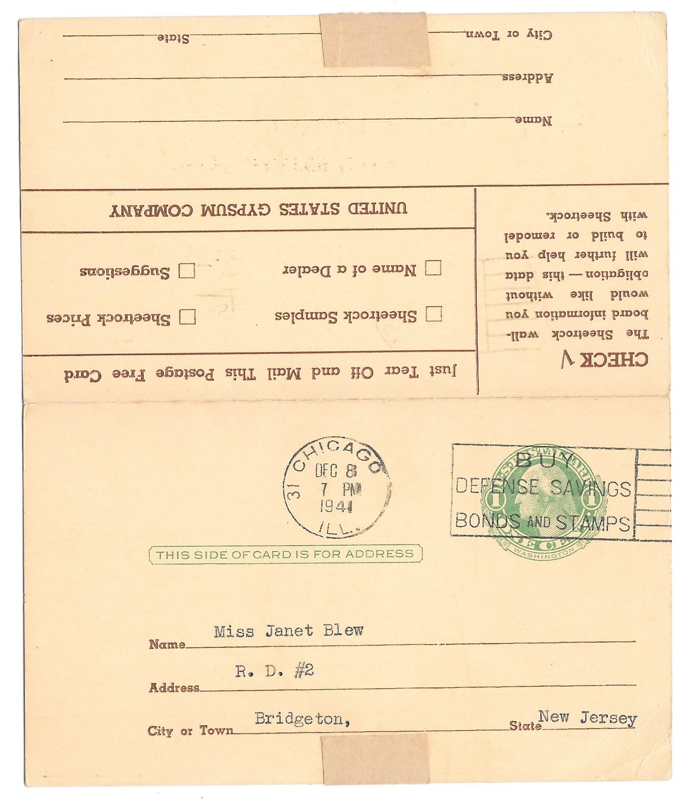 Sc UY7 Illustrated Preprinted Advert Paid Reply Postal Card United ...