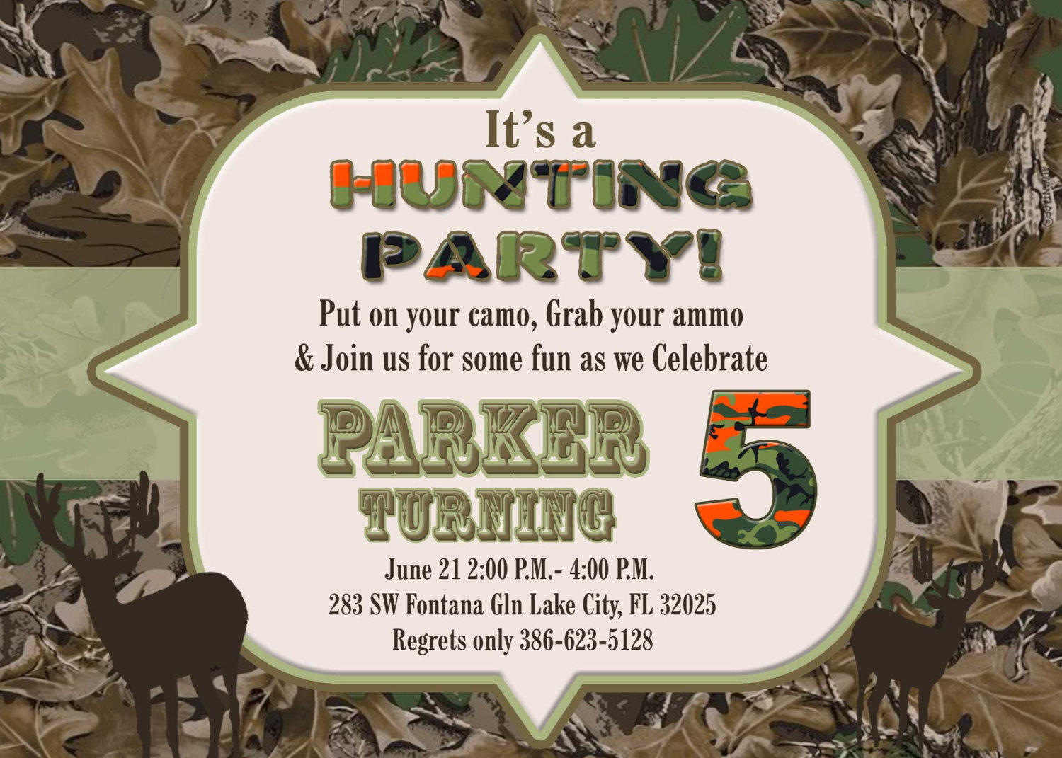Hunting camouflage birthday invitation, camo invitation, hunting ...