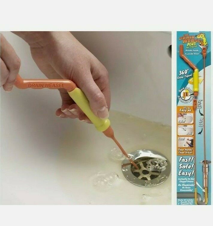 Flexisnake Drain Weasel Drain Clog Remover With Rotating Handle and Two ...
