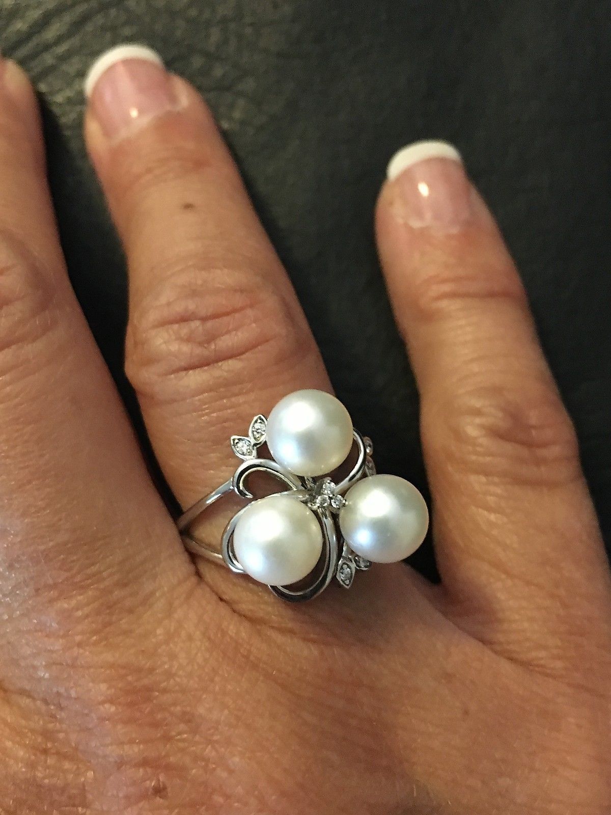 Stauer Sterling Silver Pearl & Topaz Tropical Midnight Ring Sz 6.5 ...