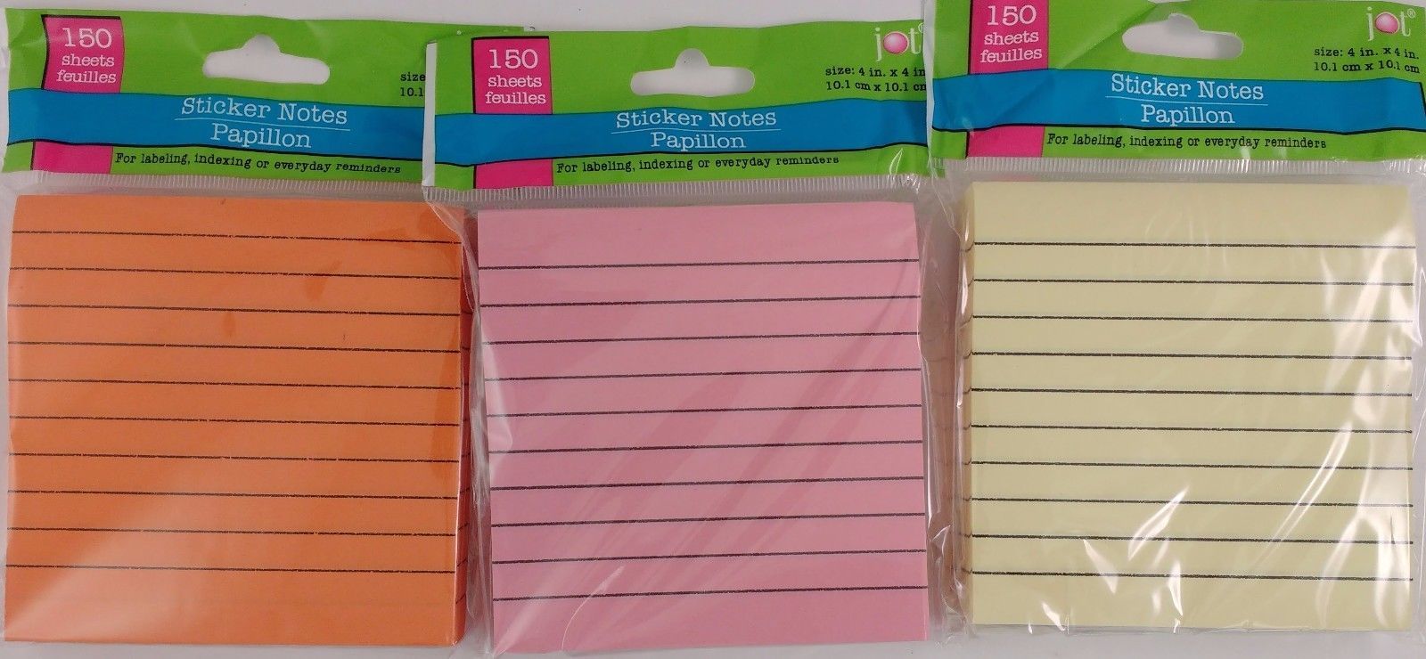 Jot STICKY NOTES RULED 4"x4" 150 Sheets/Pk, SELECT: Neon Orange, Pink ...