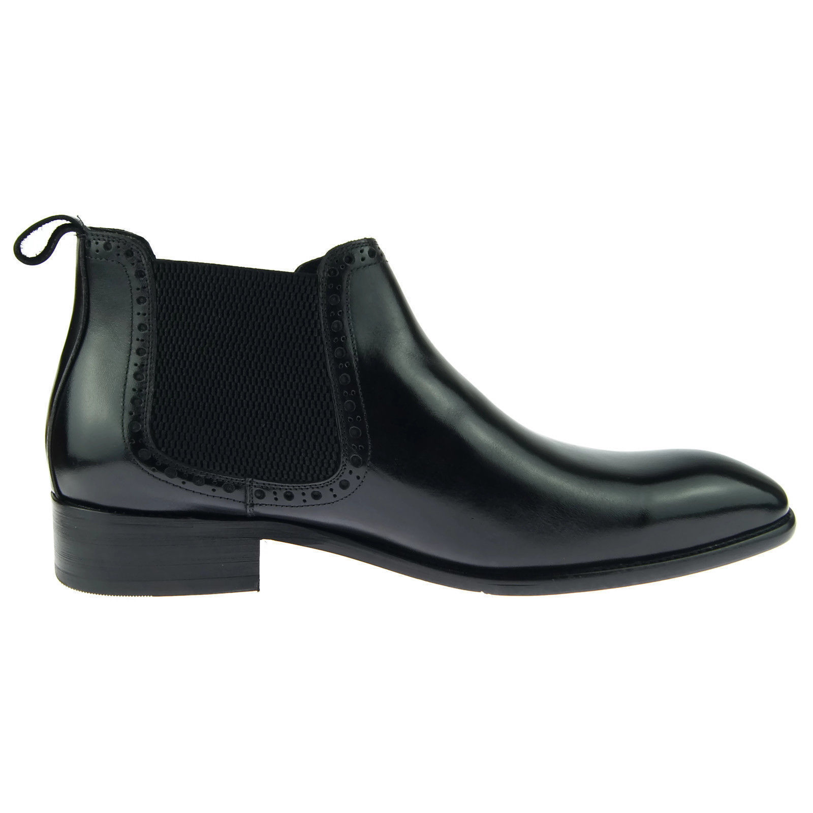 Chelsea Handmade Black Patina Slip On Elastic Panel Men Leather Pull ...