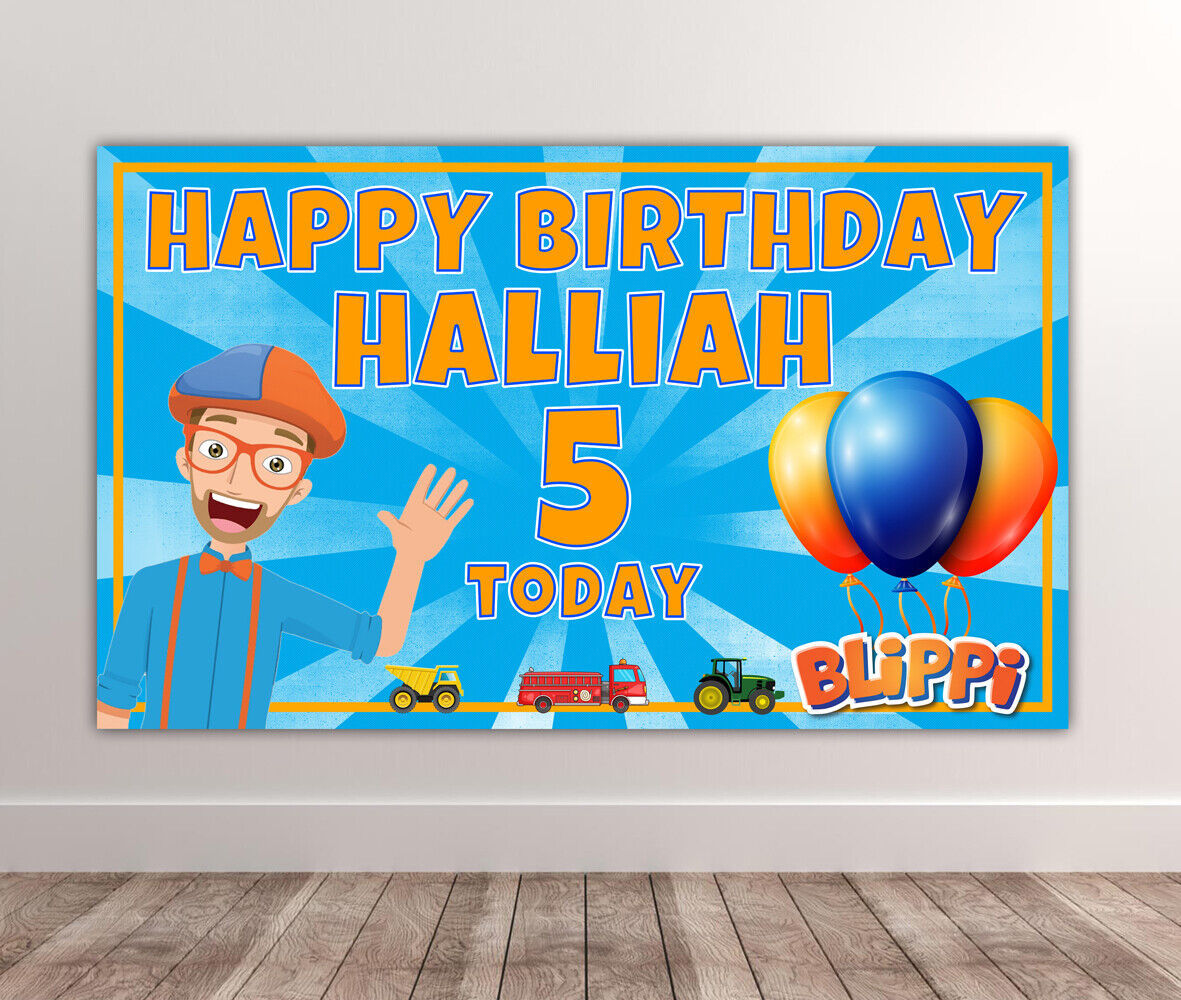 2 X BLIPPI Personalised Birthday Backdrop - Blippi Banner 40 x 24 ...