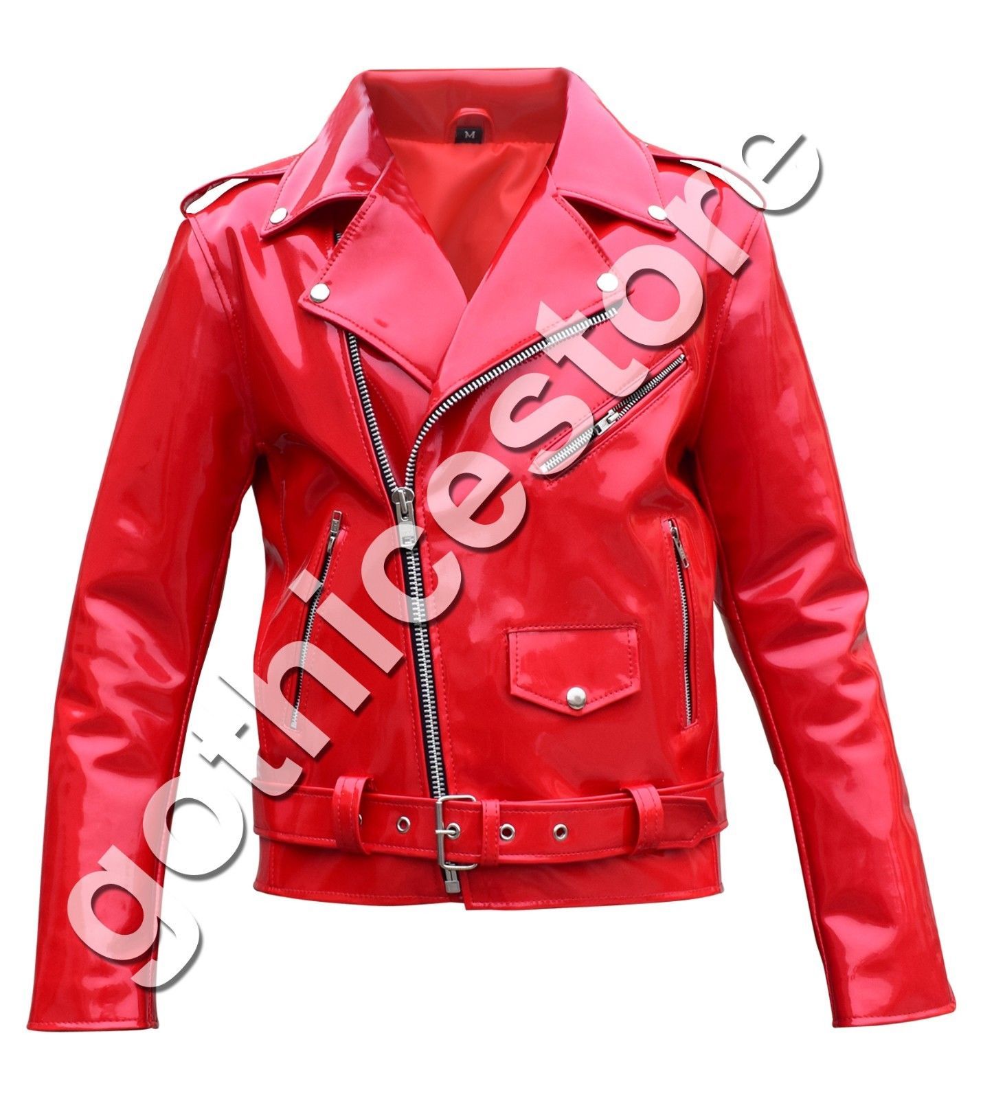 Gothic Moto Vinyl PVC Motorcycle Jacket Red Shinny Punk Fetish EMO ...