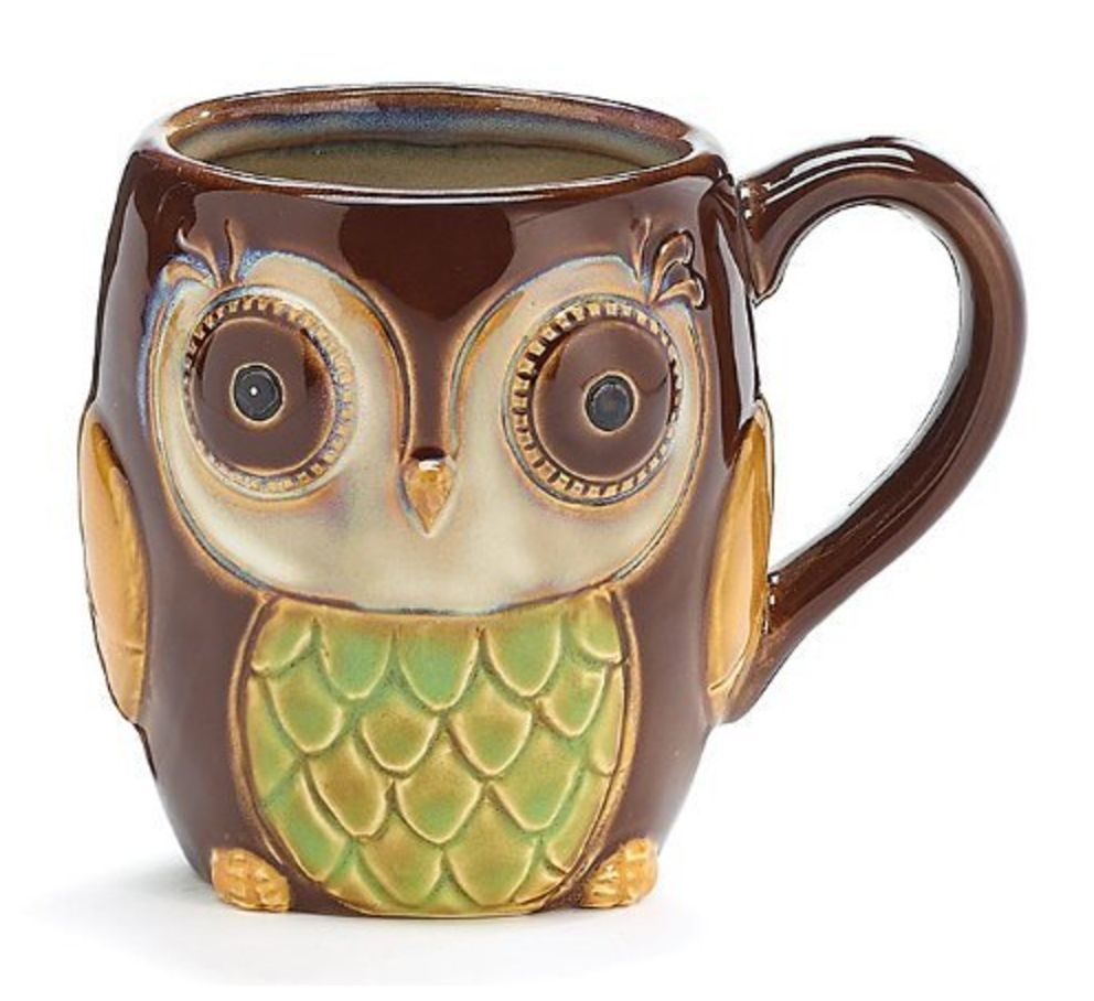 Coffee Mug Owl 12 Ounce Cup Porcelain Chocolate Brown Fall Colors ...