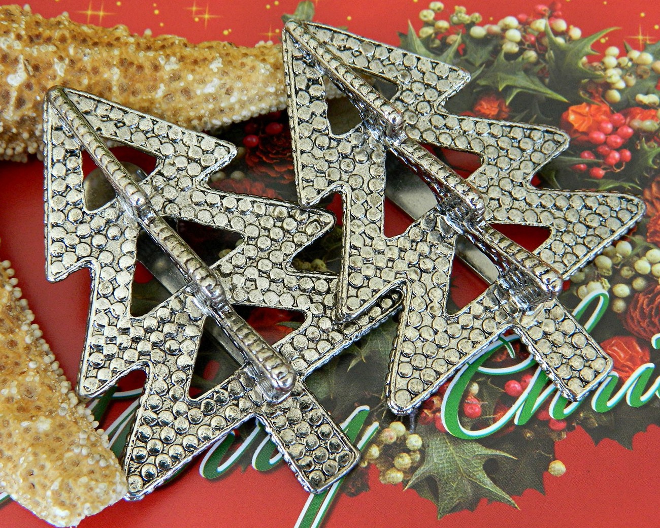Vintage Pair Christmas Tree Clips John Hardy Modernist 1970s 3D Silver ...