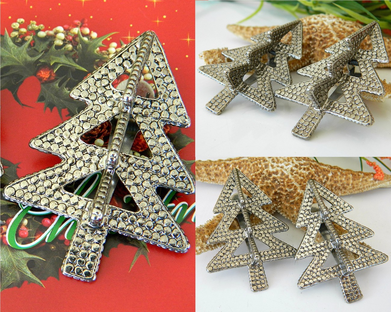 Vintage Pair Christmas Tree Clips John Hardy Modernist 1970s 3D Silver ...