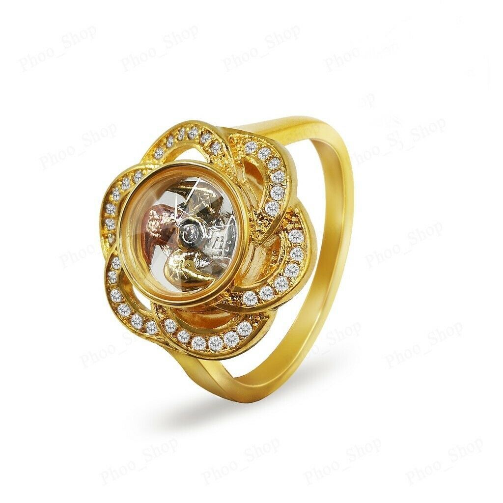 Ring Vane Flower Chekong Mew CZ 18K Gold Plated Thai Baht Yellow 5-9 ...