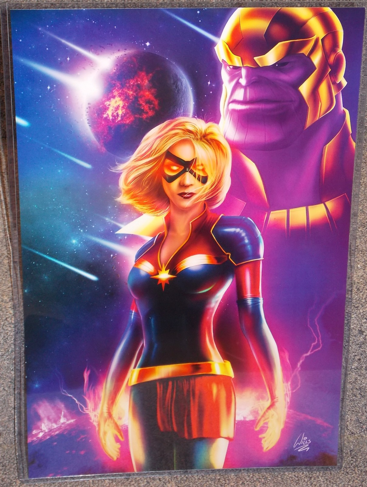 Captain Marvel vs Thanos Glossy Art Print 11 x 17 In Hard Plastic ...
