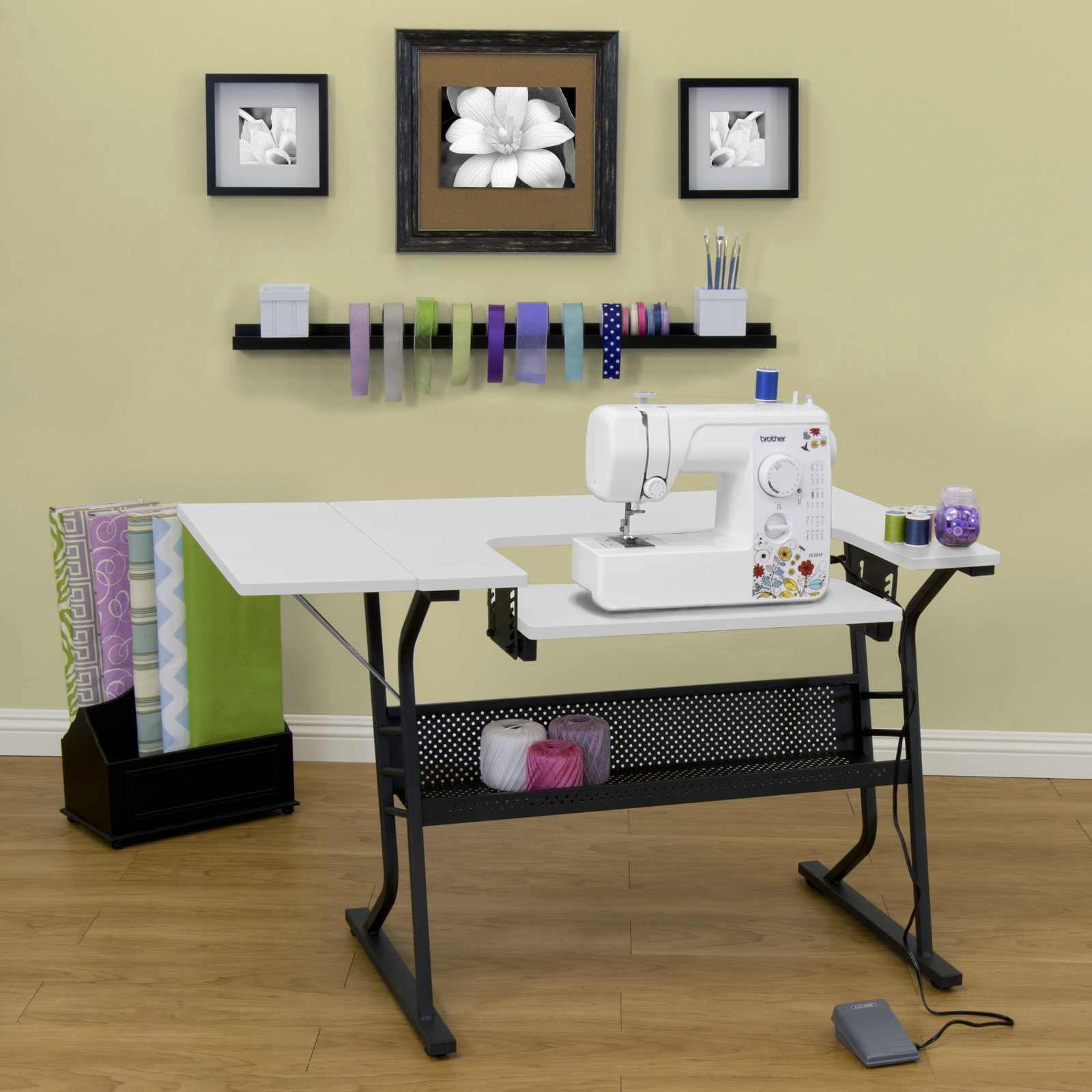 Sewing Machine Table Home Black Metal Craft Art Shelves Computer Desk ...