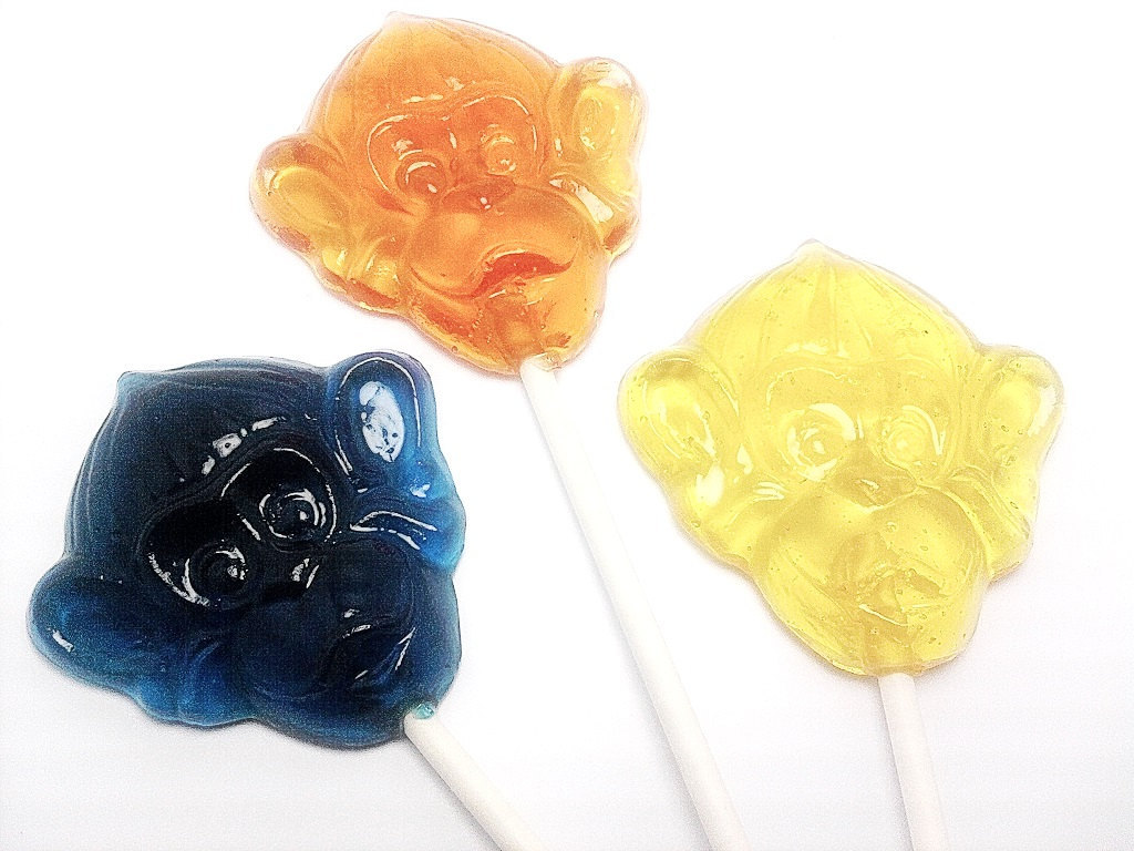 12 MONKEY LOLLIPOPS -Hard Candy Lollipops- Select any color and flavor ...