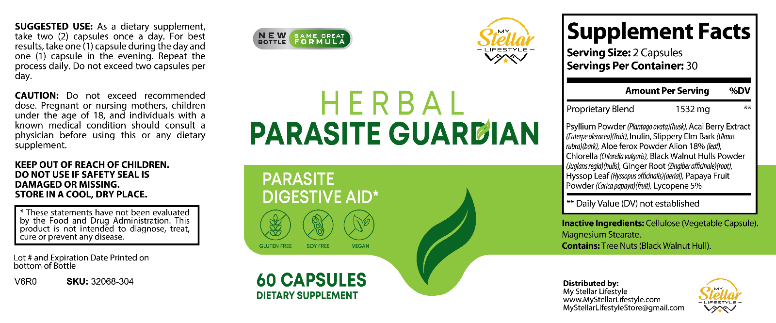 5 Pack Herbal Parasite Guardian, parasite digestive aid-60 Capsules x5 ...