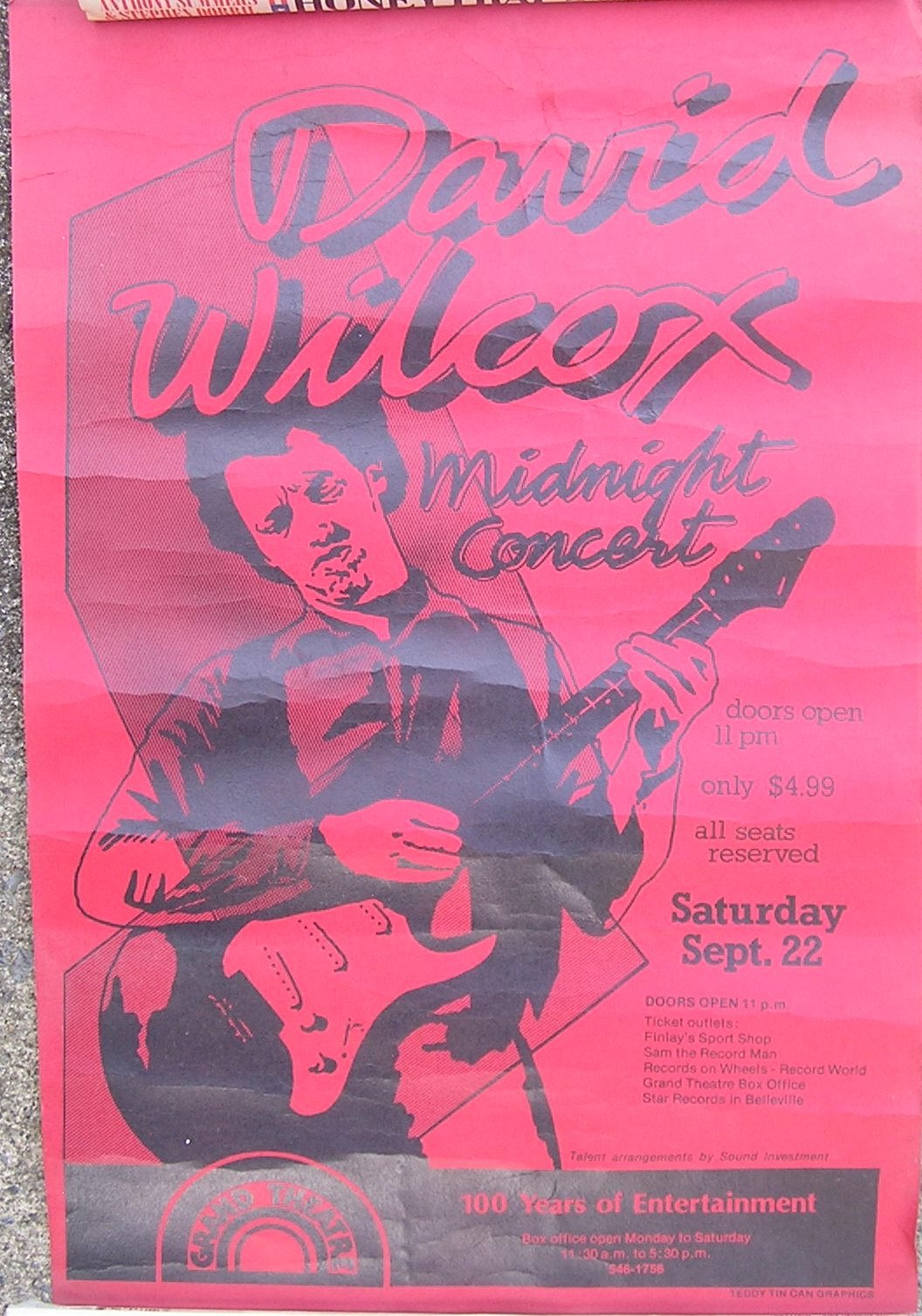 David Wilcox 1970's Poster Kingston Grand 11*17 Inch + Official ...
