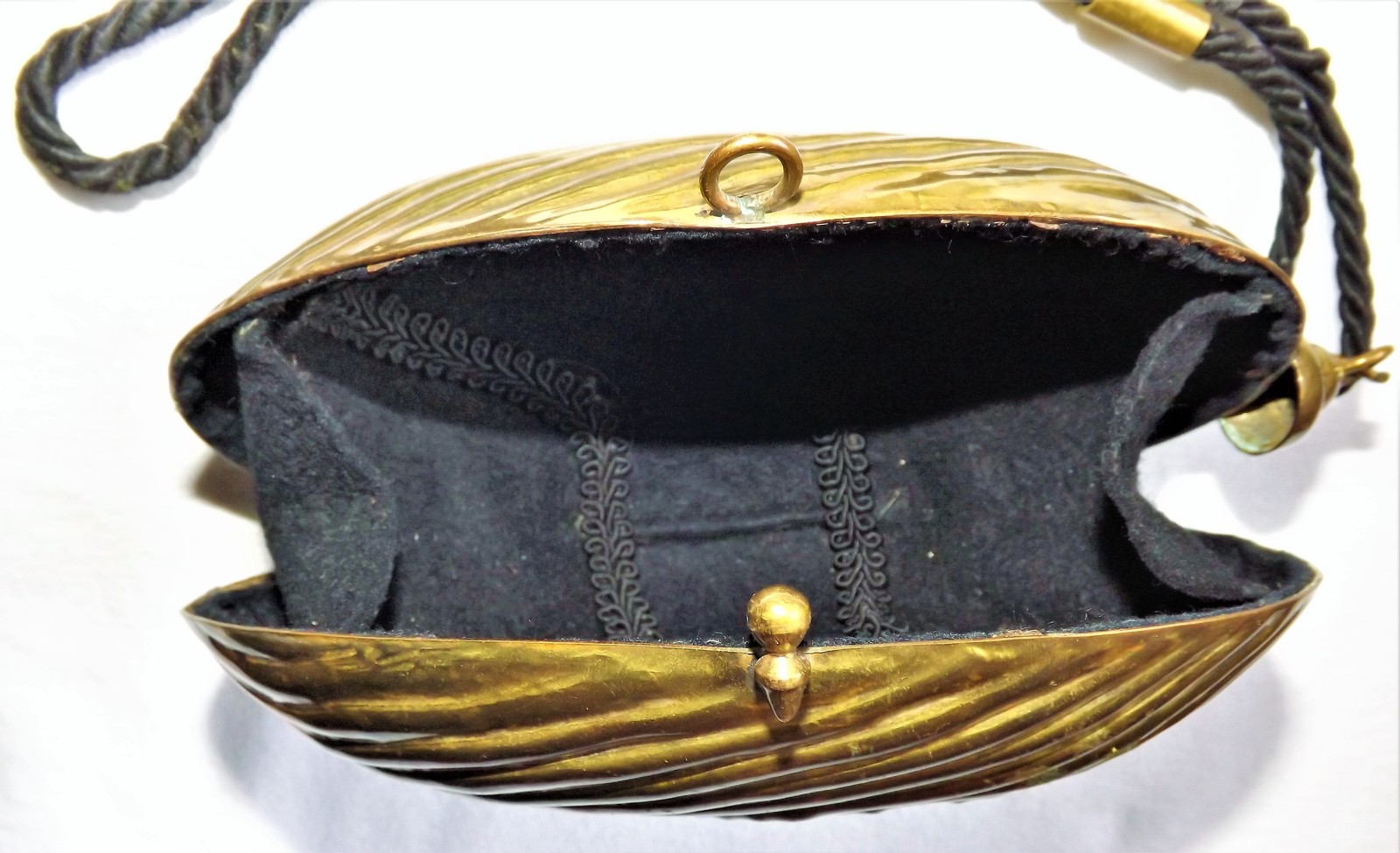 Early 20th Century Brass Clamshell Handbag w/Black Velvet Interior and ...