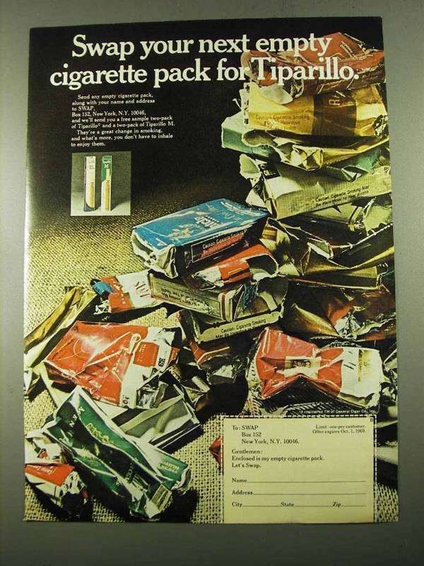 1969 Tiparillo Cigar Ad - Swap Your Next Empty Pack - 1960-69