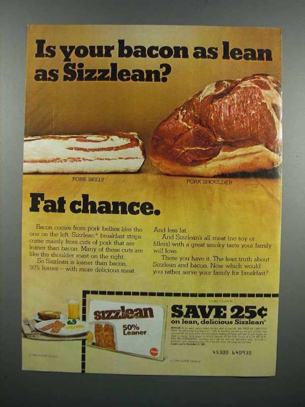 1983 Swift Sizzlean Ad - Is Your Bacon as Lean - 1980-89