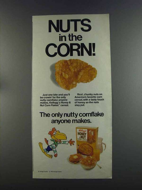 1982 Kellogg Honey & Nut Corn Flakes Ad, Honey Nut Crow - 1980-89