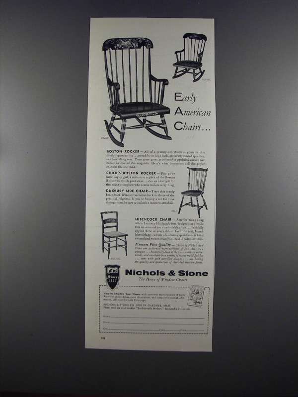 1955 Nichols & Stone Chairs Ad - Boston Rocker - 1950-59