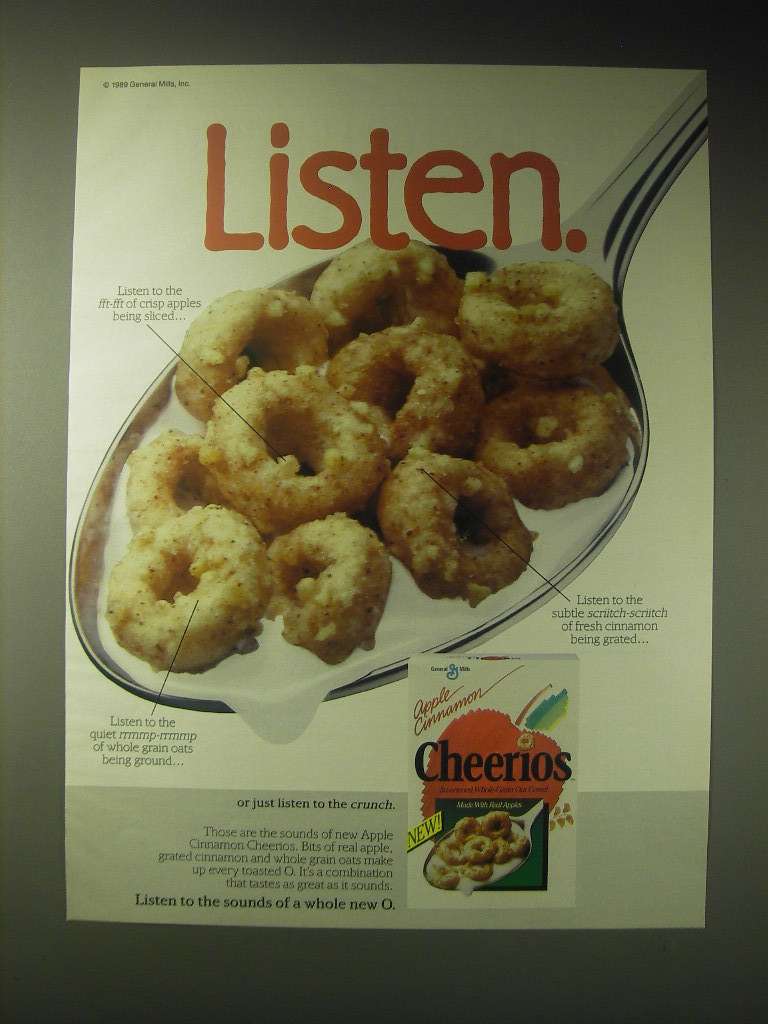 1989 General Mills Apple Cinnamon Cheerios Ad - Listen - 1980-89