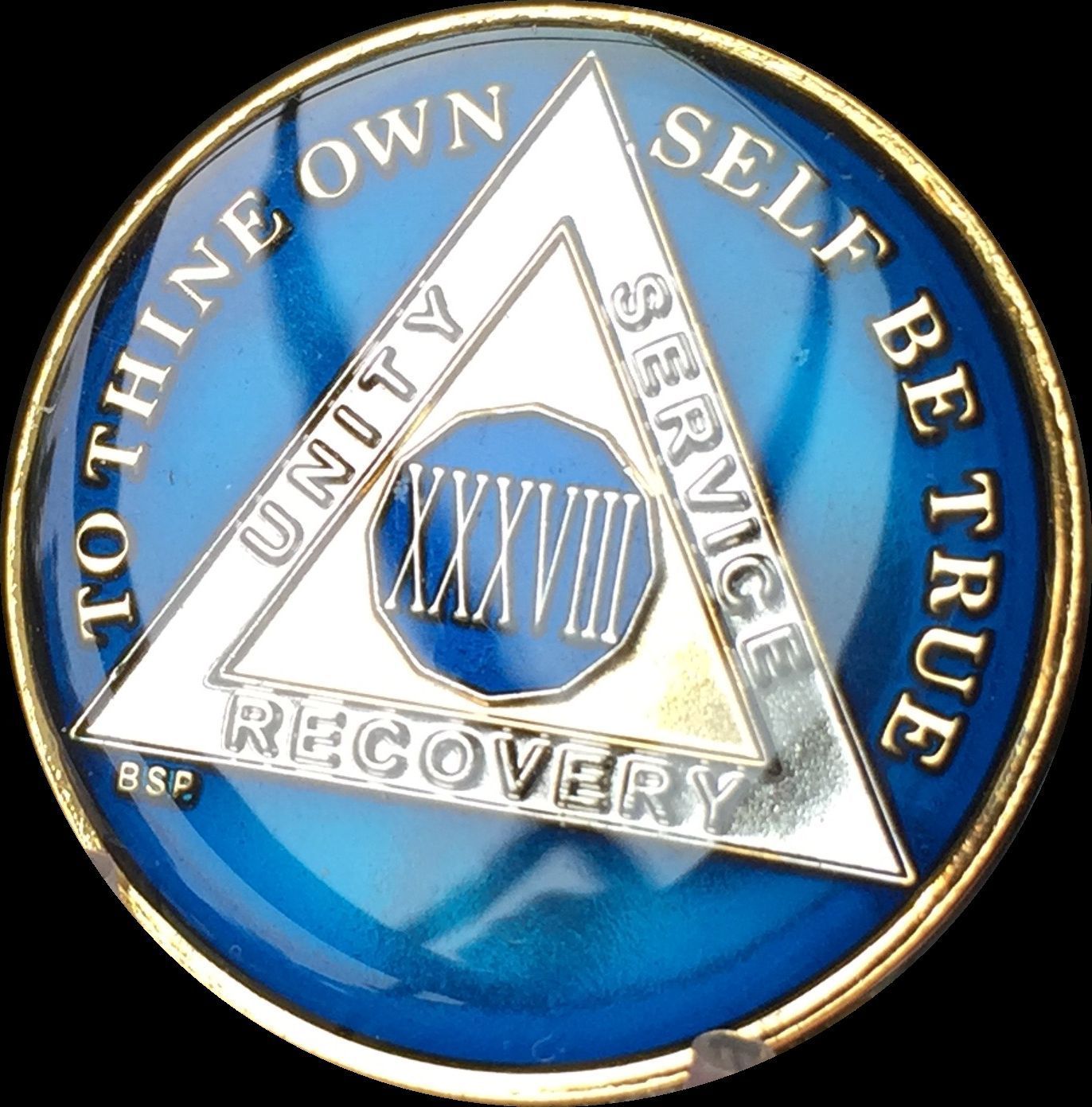 38 Year Midnight Blue AA Medallion Alcoholics Anonymous Chip Gold Tri ...