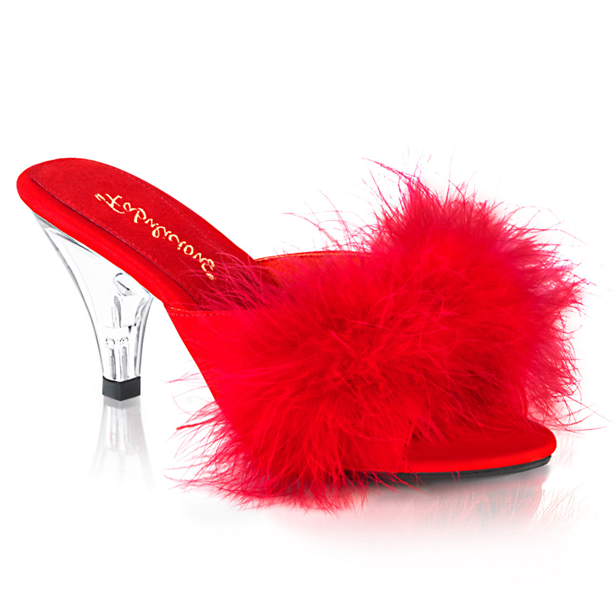 Fabulicious Belle 301f Series 3 Heel Marabou Slipper Red Pu Fur