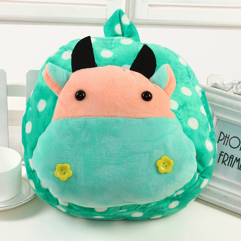 Cute dot cow plush backpack little girls schoolbag children shoulder ...