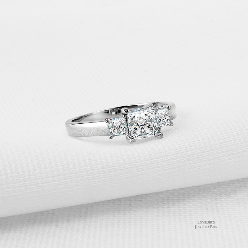 0 75 Ct Princess Trilogy Ring Cubic Zirconia 925 Sterling Silver