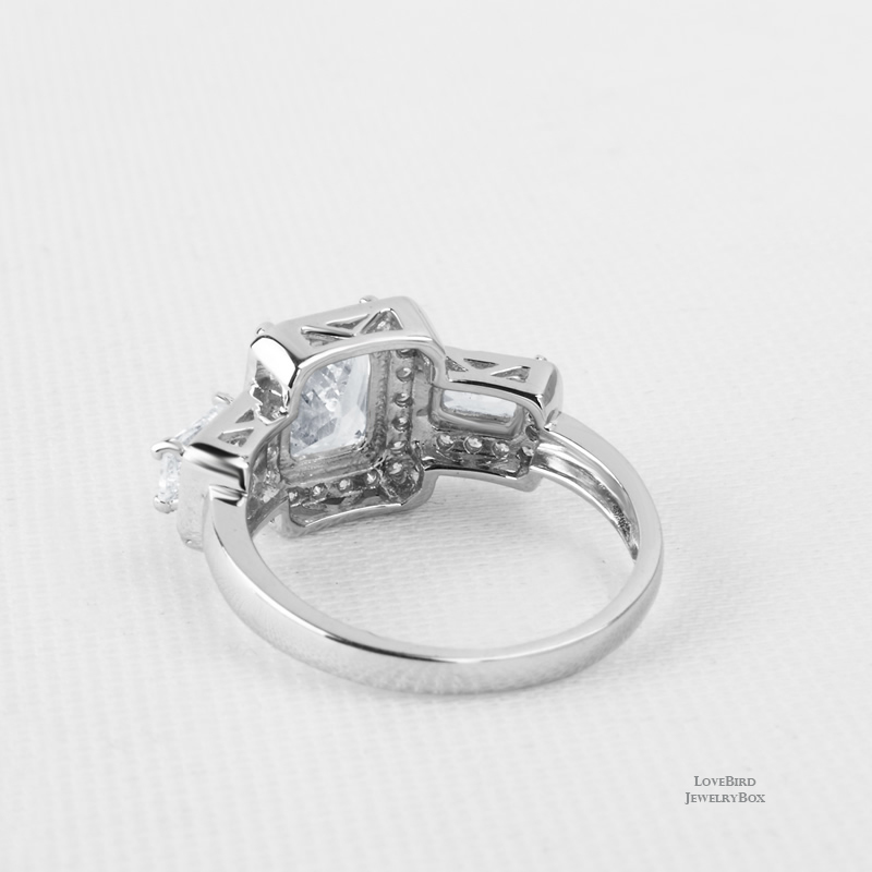 2 Ct Halo Radiant Trilogy Cubic Zirconia 925 Sterling Silver