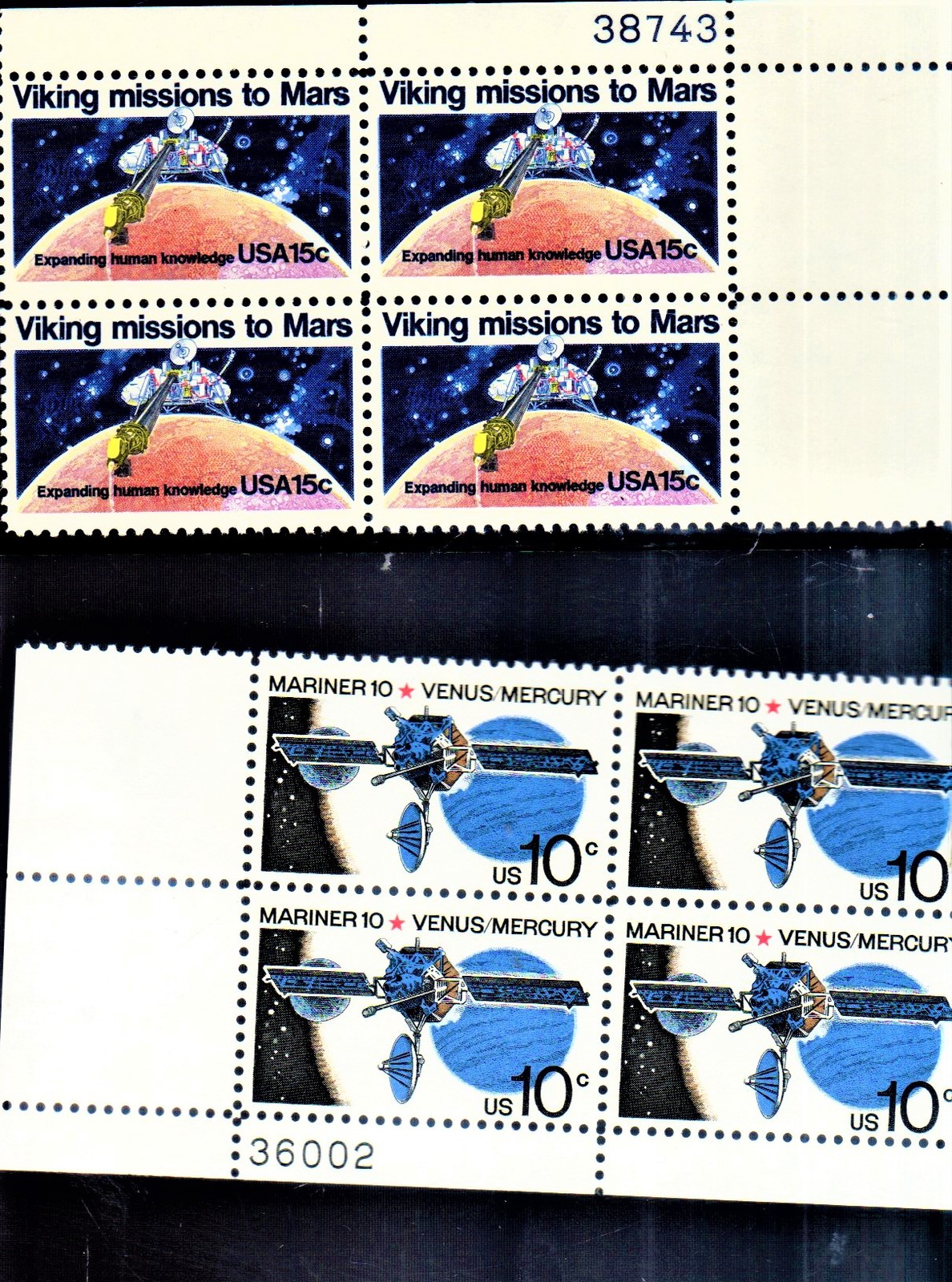 U S Stamp -2 Plate Blocks Outer Space Viking Mission & Mariner 10 Venus ...