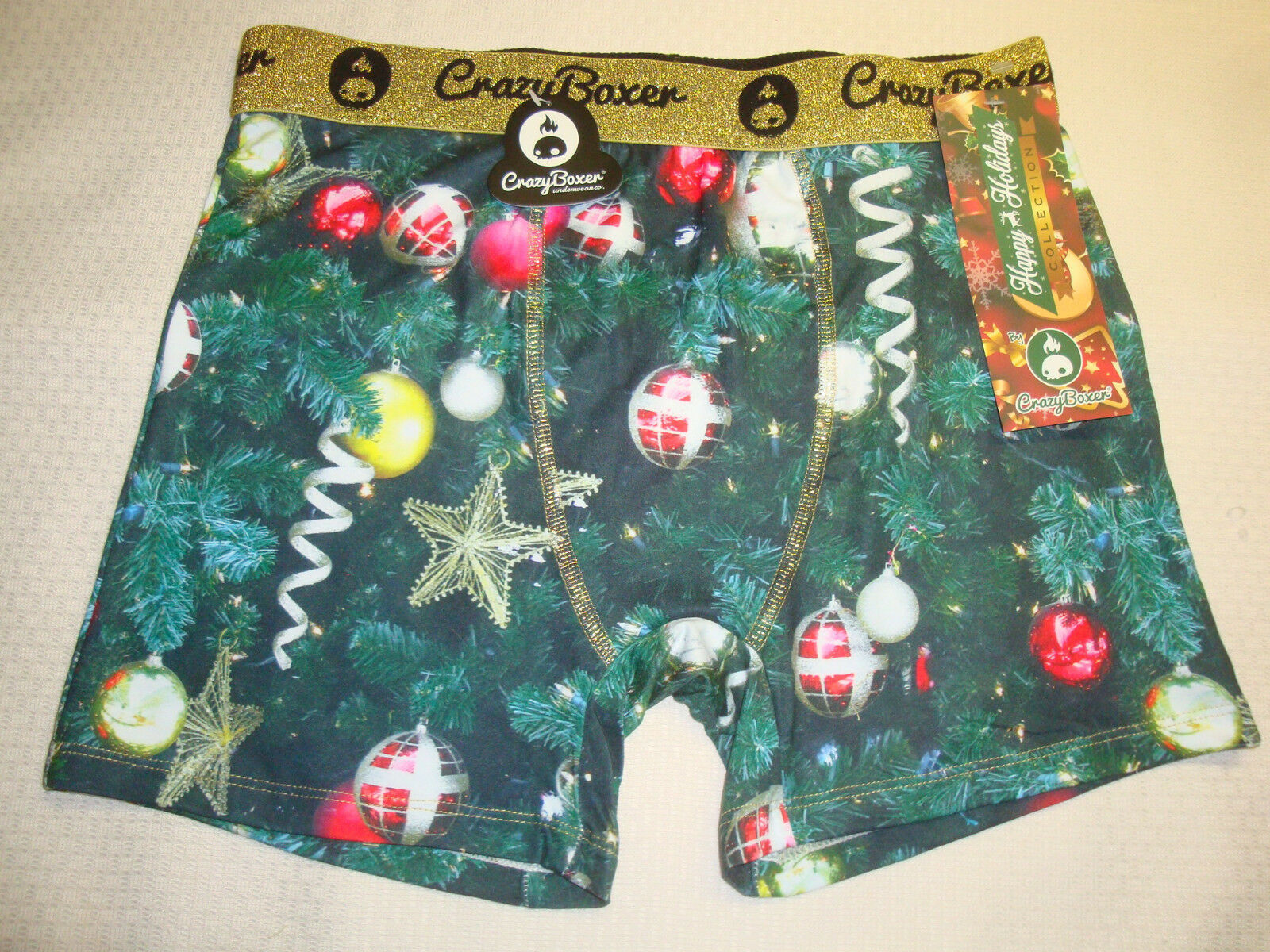 New Crazy Boxer Men's Poly Blend Boxer Brief Holiday Christmas Tree ...