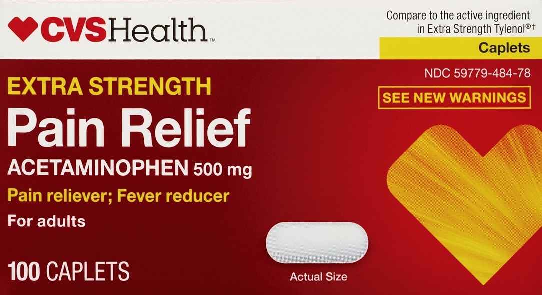 CVS Extra Strength Acetaminophen Pain Relief / Fever Reducer 500 mg 100 ...