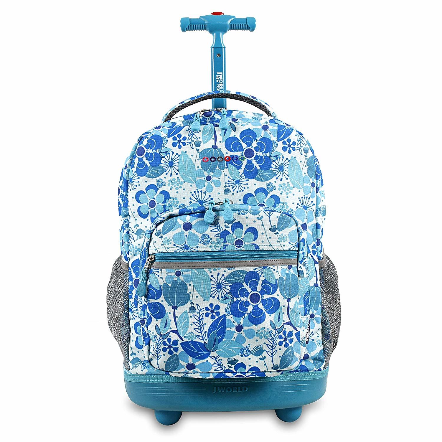 J World New York Girls' Sunrise Rolling Fashion Backpack, Blue Vine ...