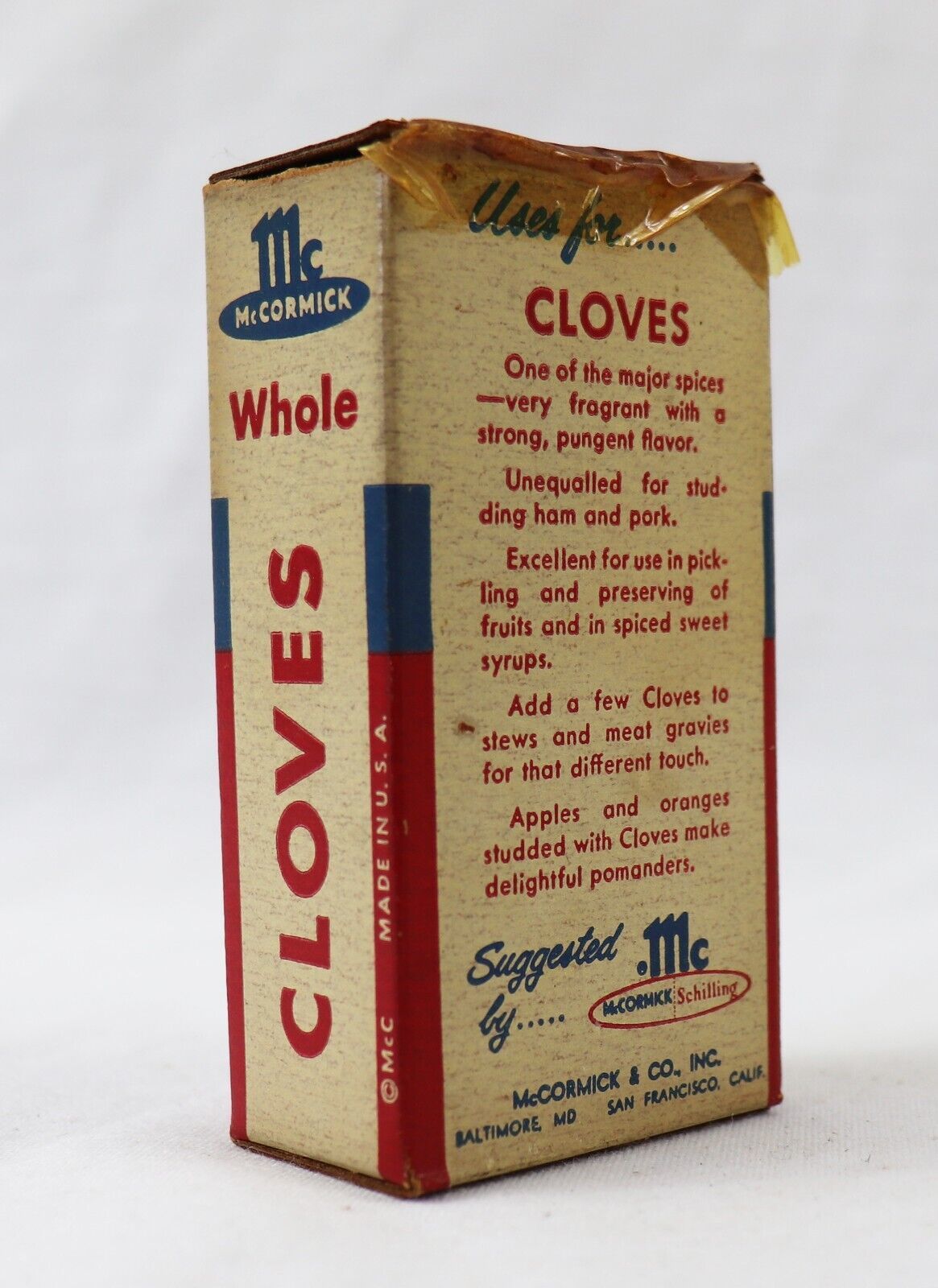 VINTAGE Antique McCormick Ground Cloves 1 1/8 oz Box - Spices & Extracts