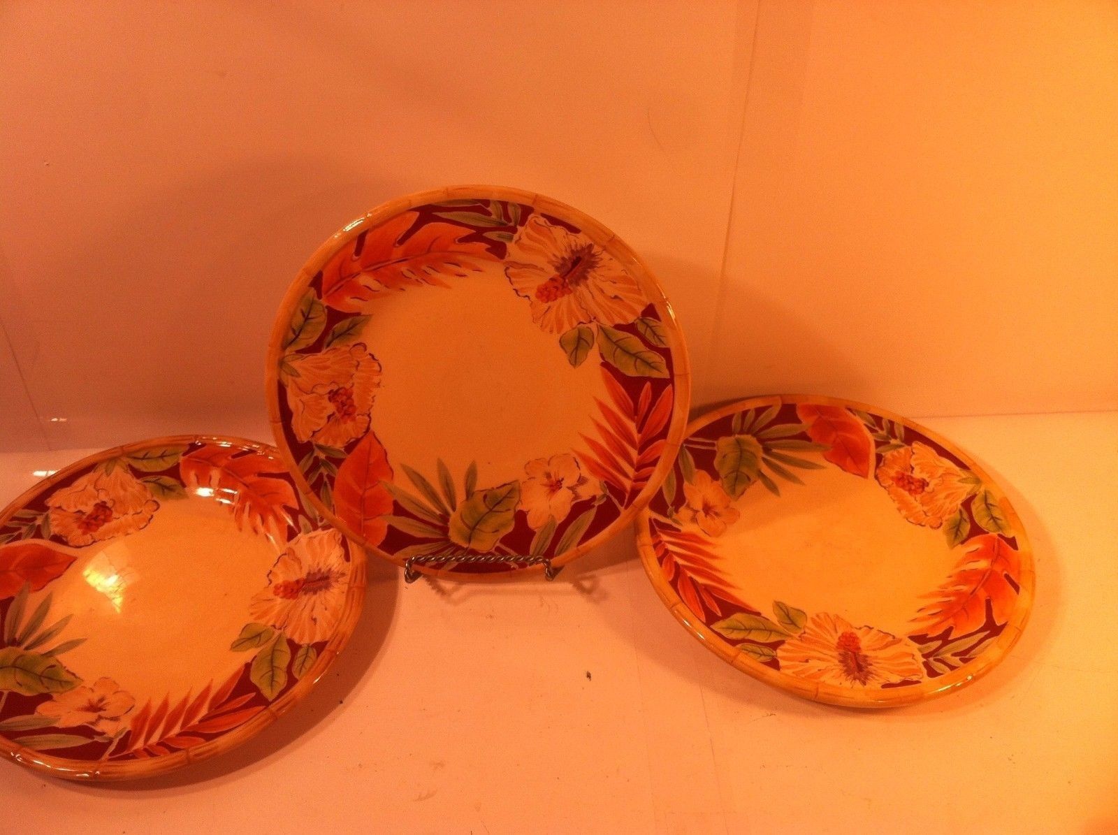 HOME TRENDS--SET OF 3 DINNER PLATES---LEAVES--FALL --SHIPS FREE--VERY ...