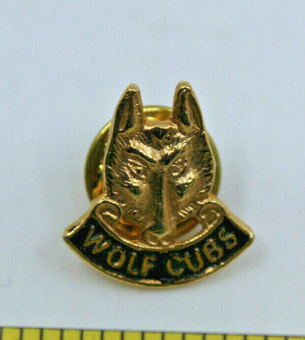 Boy Scout Wolf Cubs Logo Pin Label Pinback Button Gold Vintage - Pins