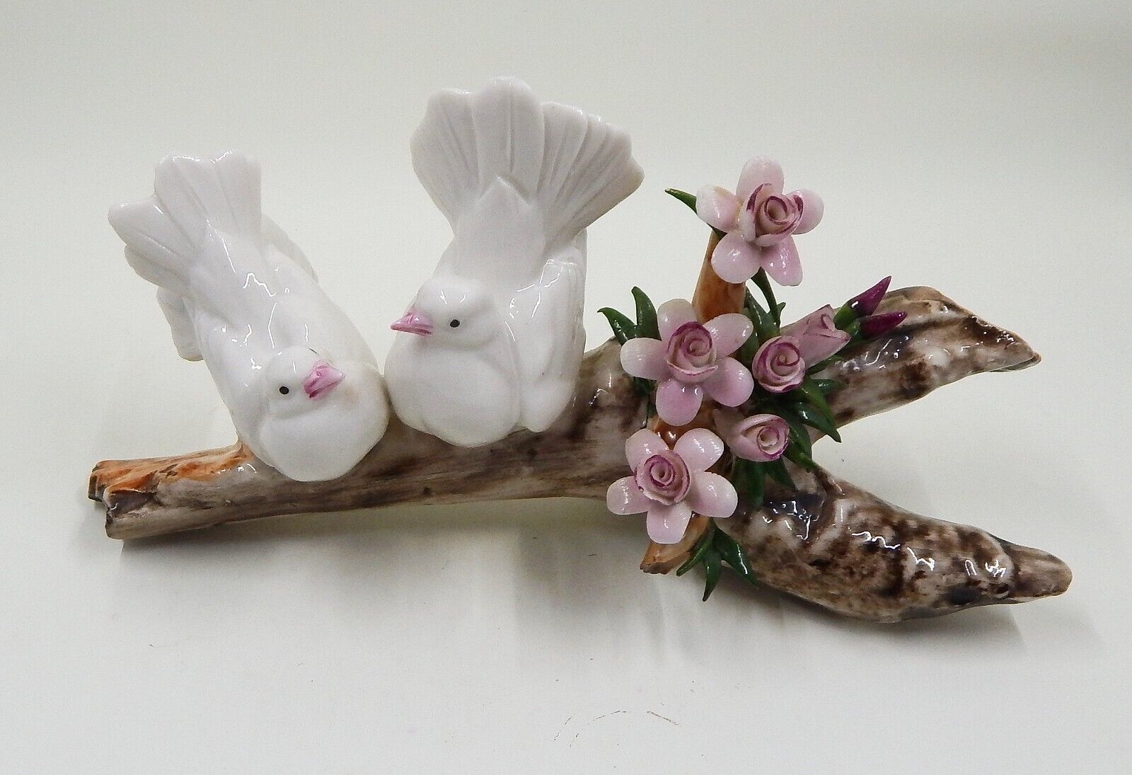 Capodimonte Porcelain White Doves Birds Pink Purple Flower Branch ...