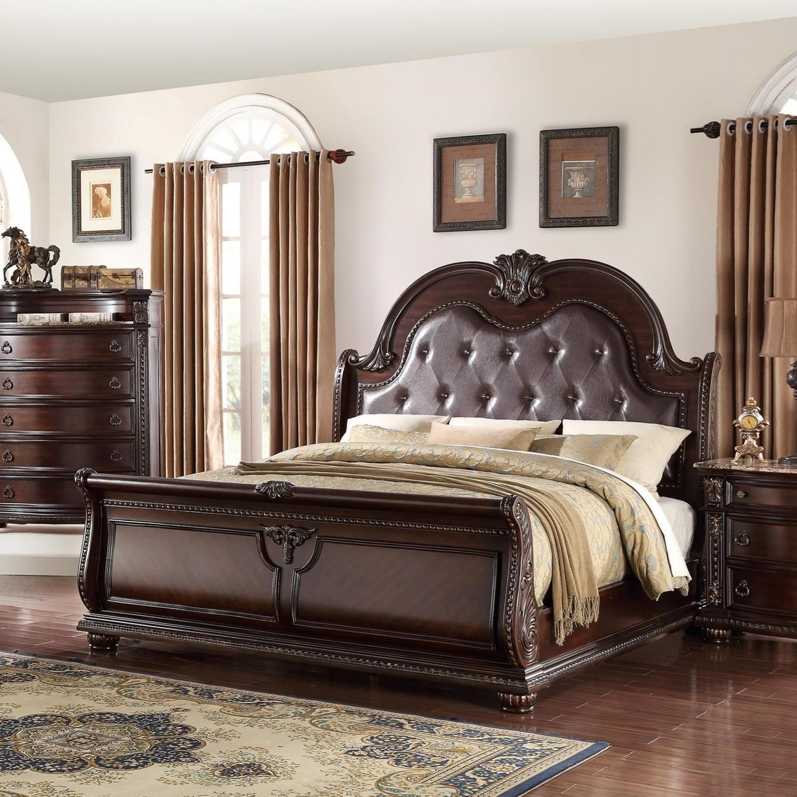 Crown Mark B1600 Stanley Cherry Finish Solid Wood Queen Bedroom Set 5pcs Classic Bedroom Sets