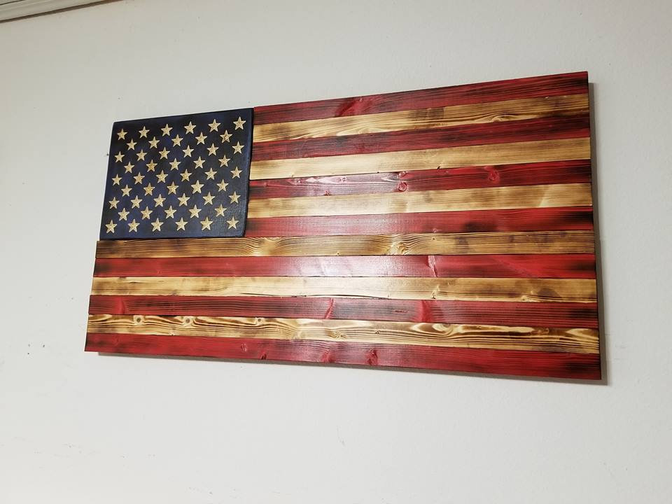 Large Rustic American Flag w/ Engraved Stars/Rustic American Flag ...