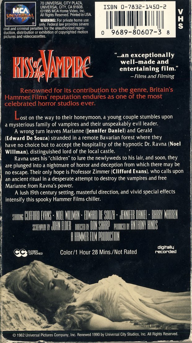 KISS OF THE VAMPIRE VHS - Hammer Horror MCA Home Video Release - VHS Tapes