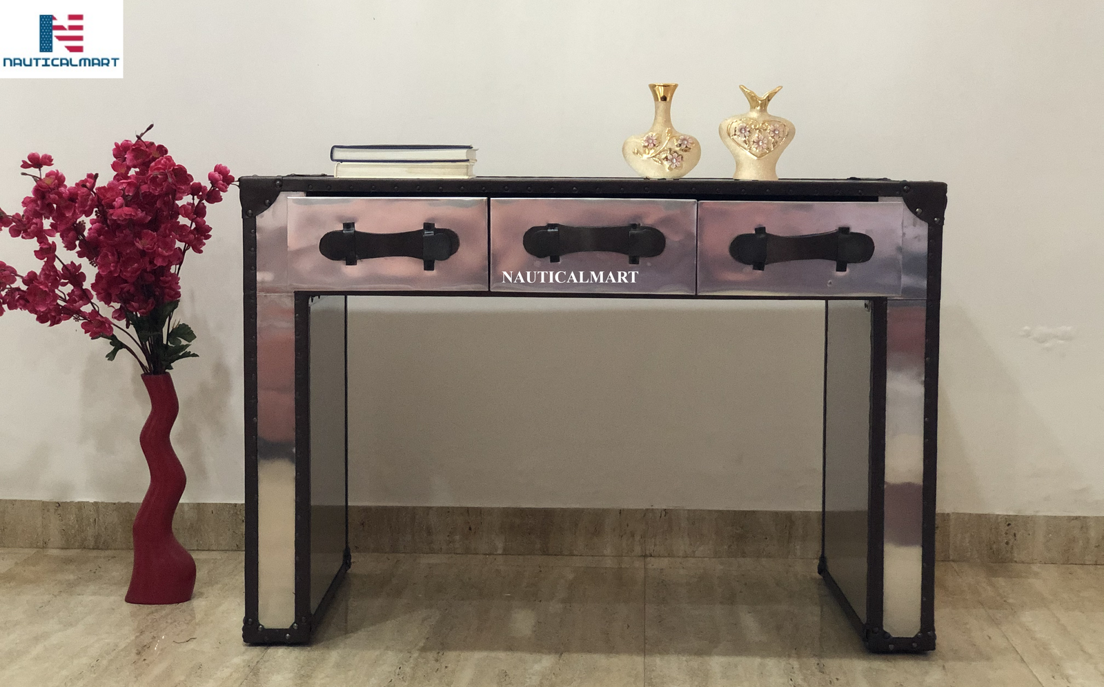 NauticalMart Mayfair Steamer Trunk 3-Drawer Desk - Desks & Home Office ...